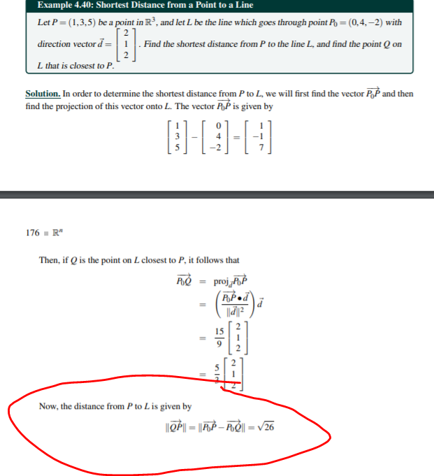Solved Example 4.40: Shortest Distance from a Point to a | Chegg.com
