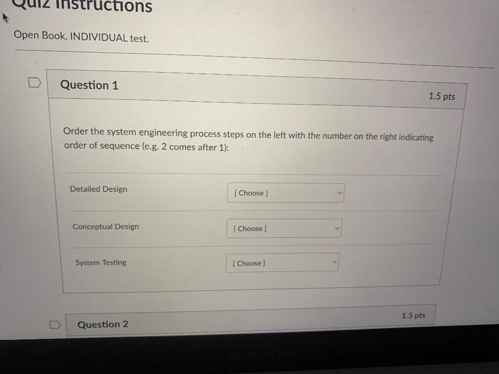 Solved ructions Open Book, INDIVIDUAL test. Question 1 1.5 | Chegg.com