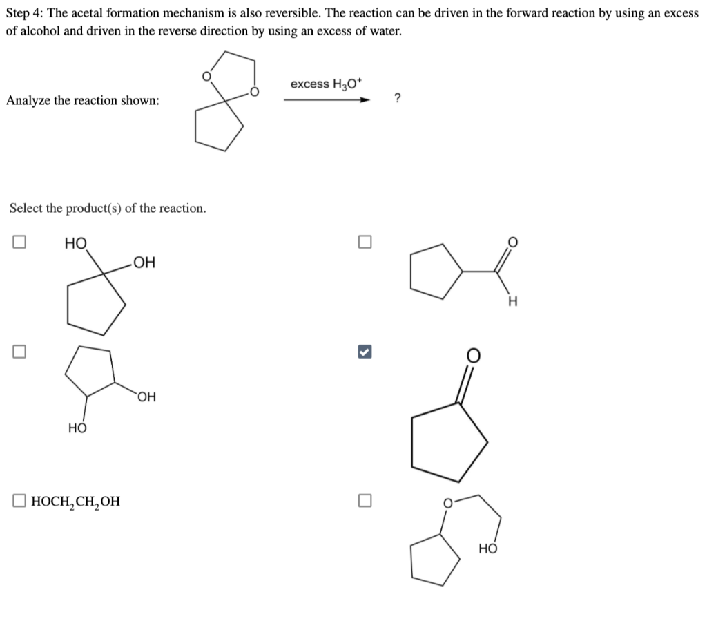 Solved Step 4: The acetal formation mechanism is also | Chegg.com