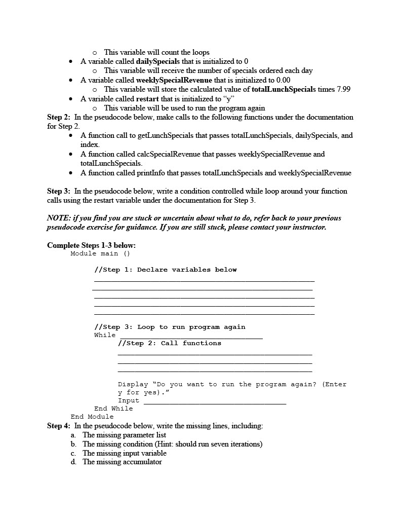 Solved Unit 5 - Looping Pseudocode: Count Controlled Loops | Chegg.com