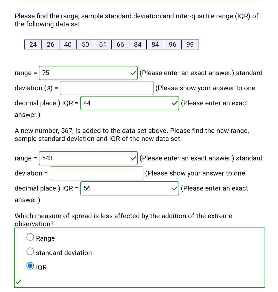 Solved Please find the range, sample standard deviation and | Chegg.com