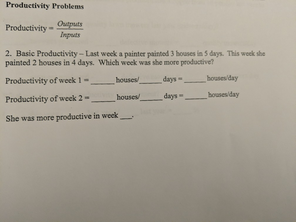Solved Productivity Problems Outputs Productivity = 9 Inputs | Chegg.com