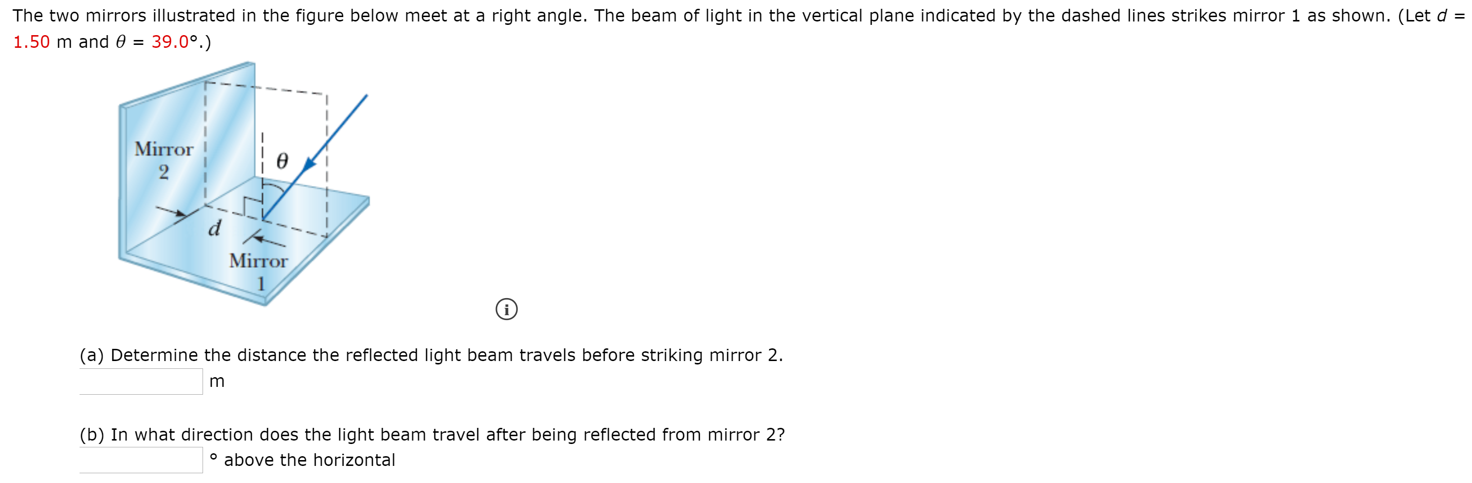 Solved The two mirrors illustrated in the figure below meet | Chegg.com