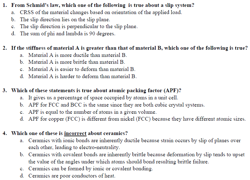 Solved 1. From Schmid's law, which one of the following is | Chegg.com