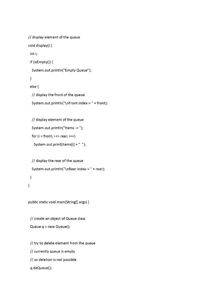 Solved DATA STRUCTURE AND ALGORITHM ANALYSIS (JAVA) QUEUE 1. | Chegg.com