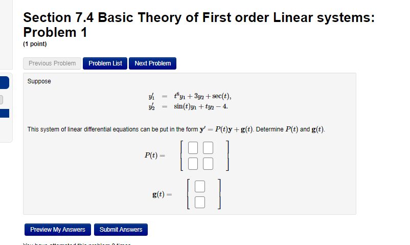 Solved Section 7.4 Basic Theory of First order Linear | Chegg.com