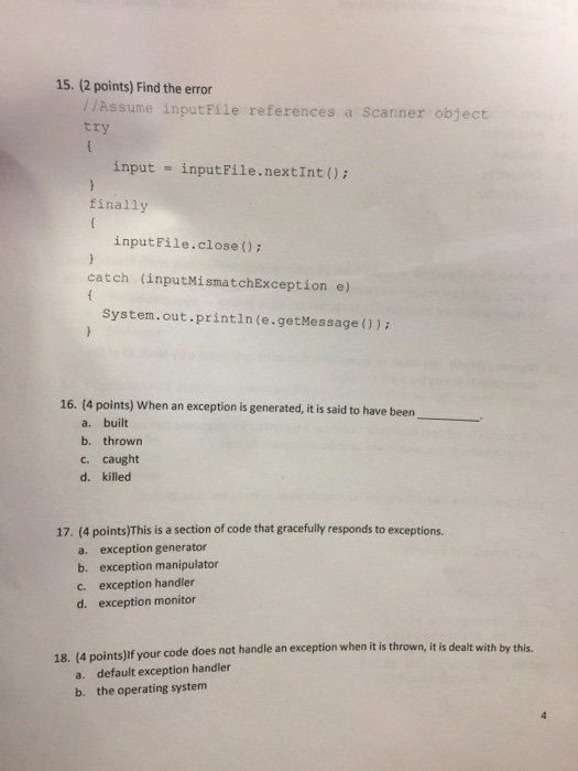 Solved //Assume inputFile references a Scanner object try | Chegg.com Solved //Assume inputFile references a Scanner object try | Chegg.com