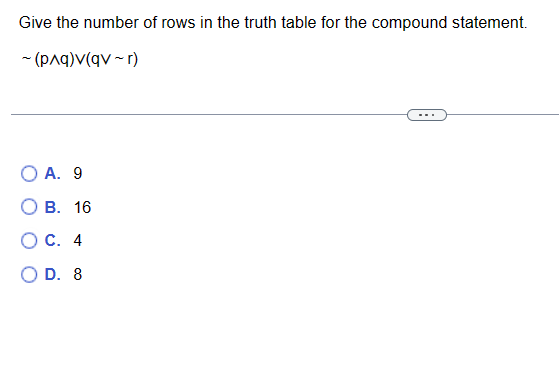 Solved Give the number of rows in the truth table for the | Chegg.com