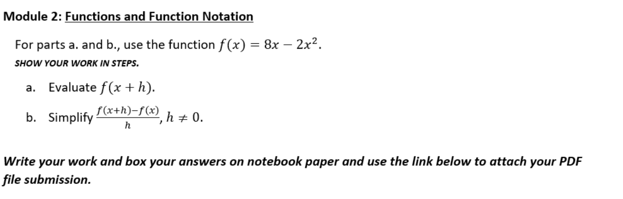 Solved Module 2: Functions and Function Notation For parts | Chegg.com