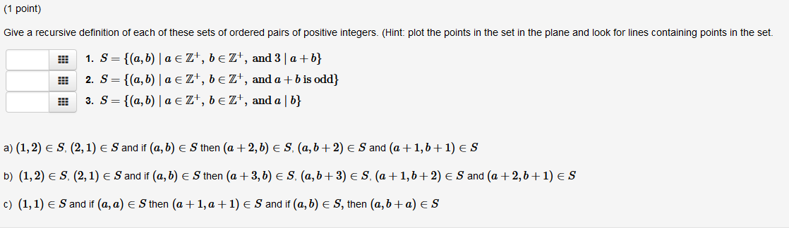Solved (1 point) Give a recursive definition of each of | Chegg.com