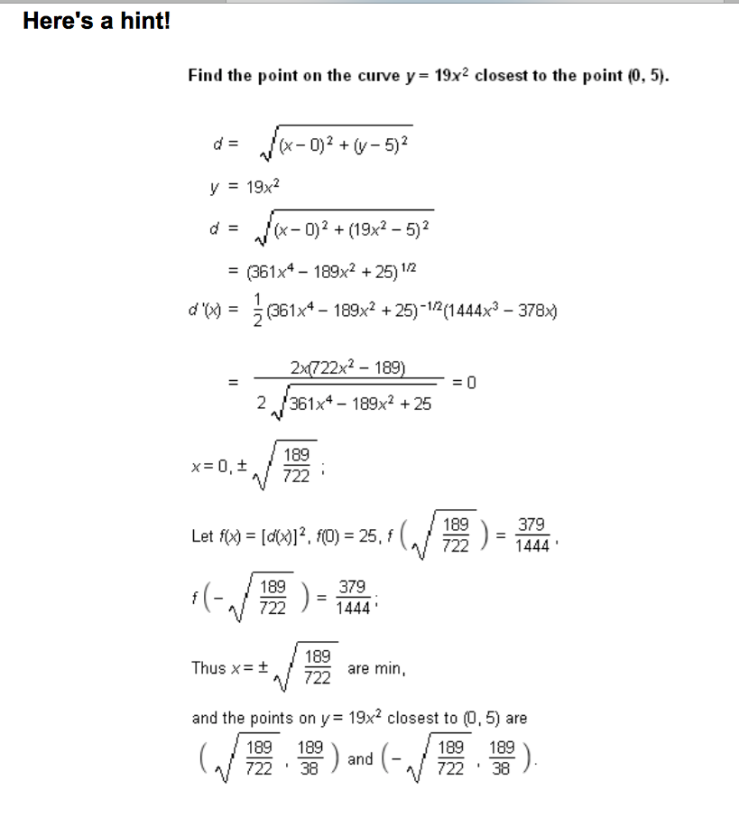 Solved Find the points on the curve y = 8x2 closest to the | Chegg.com