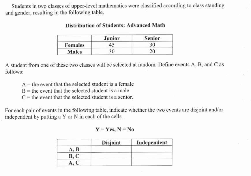 Solved Students in two classes of upper-level mathematics | Chegg.com