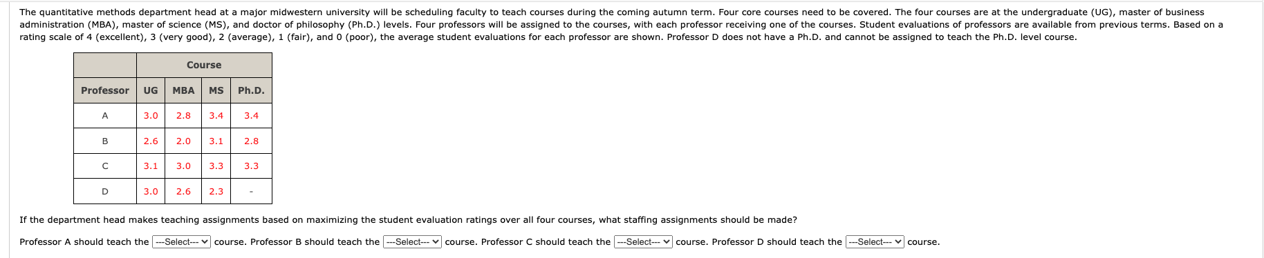 Solved If the department head makes teaching assignments | Chegg.com