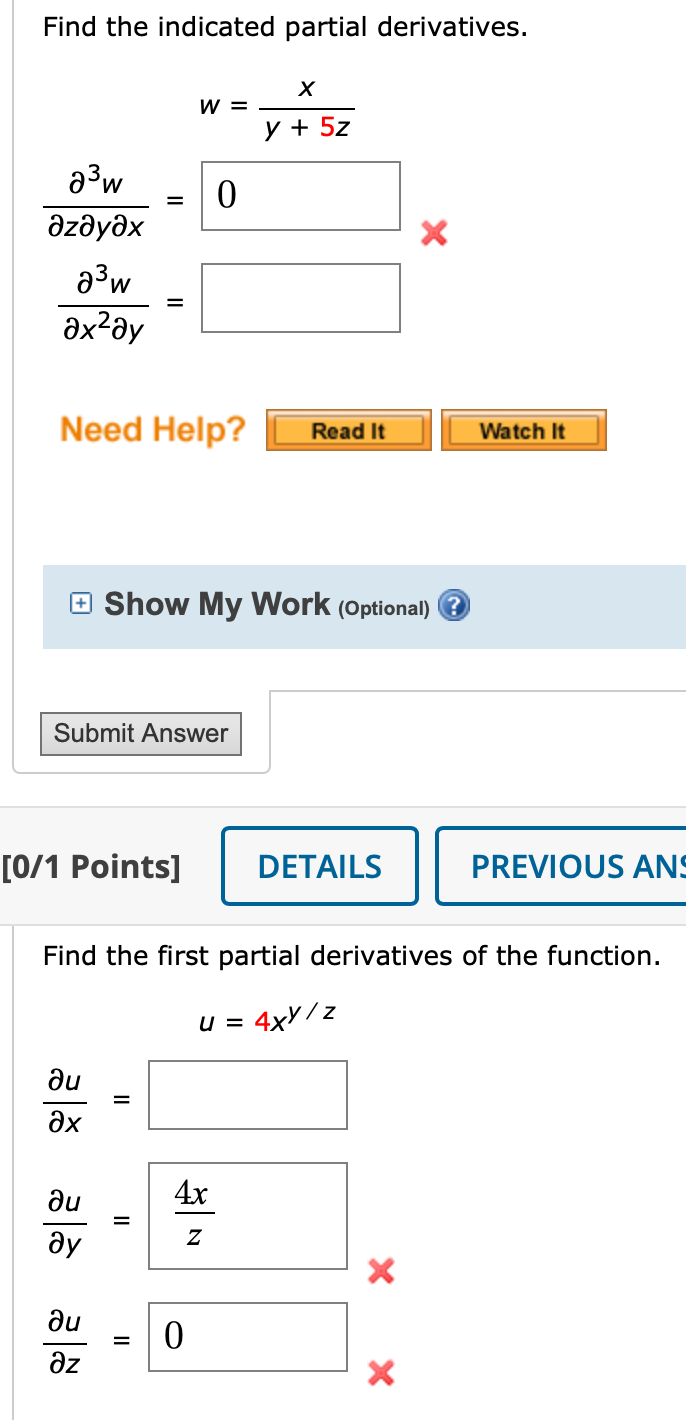 Solved Find the indicated partial derivatives. | Chegg.com
