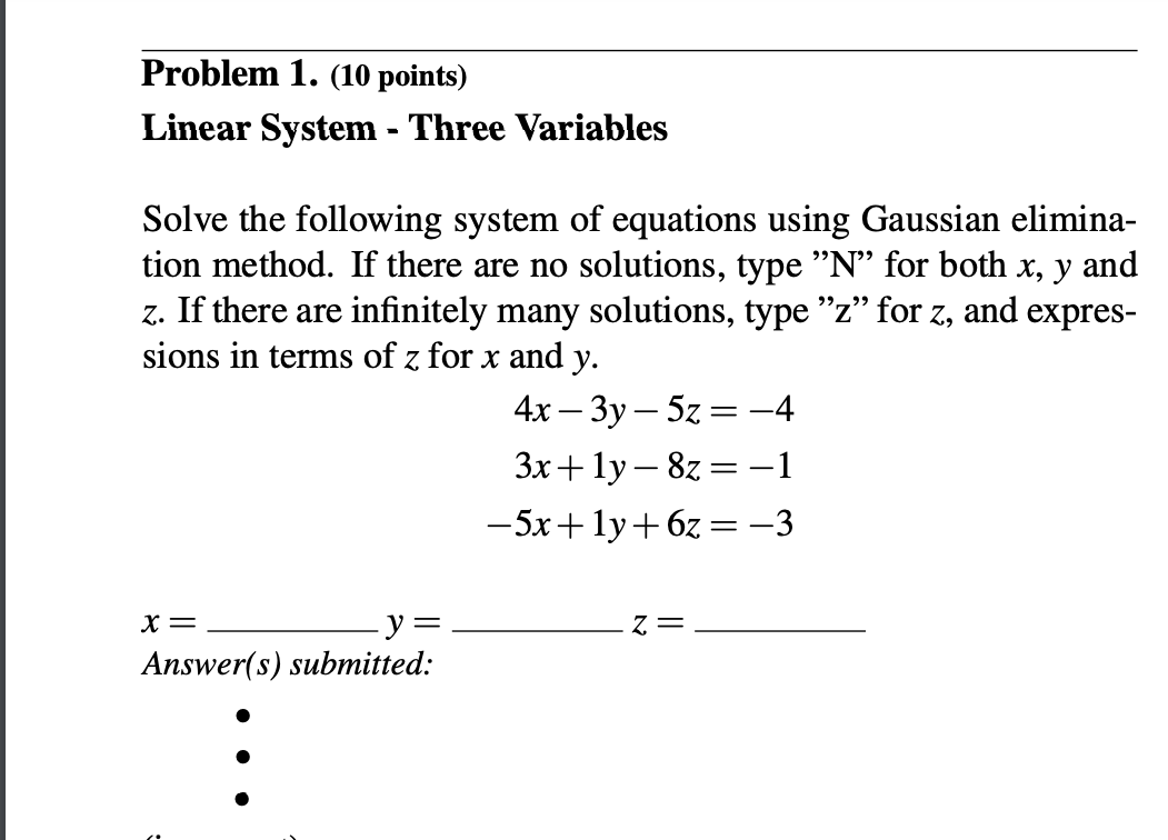 Solved Solve The Following System Of Equations Using 