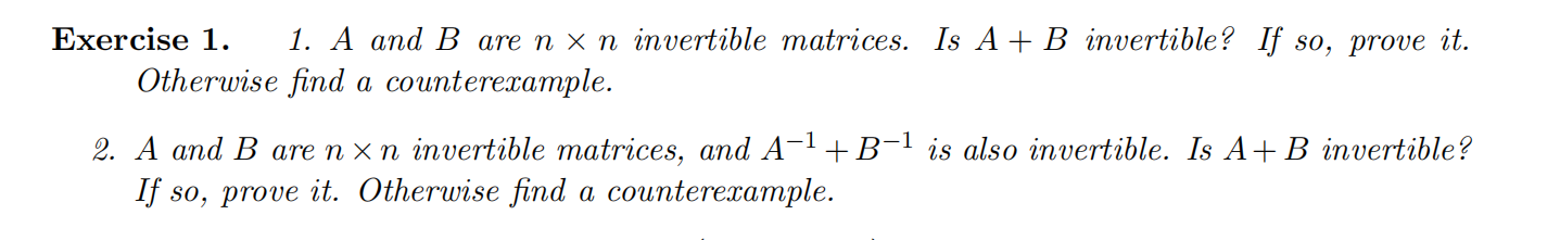 Solved Exercise 1 1 A And B Are N×n Invertible Matrices