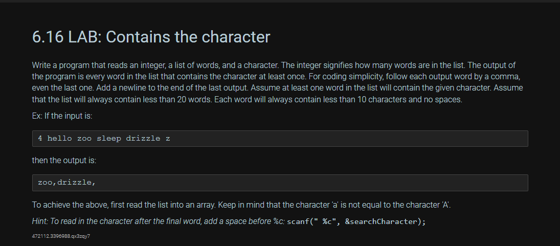 Solved 6.16 LAB: Contains the character Write a program that | Chegg.com