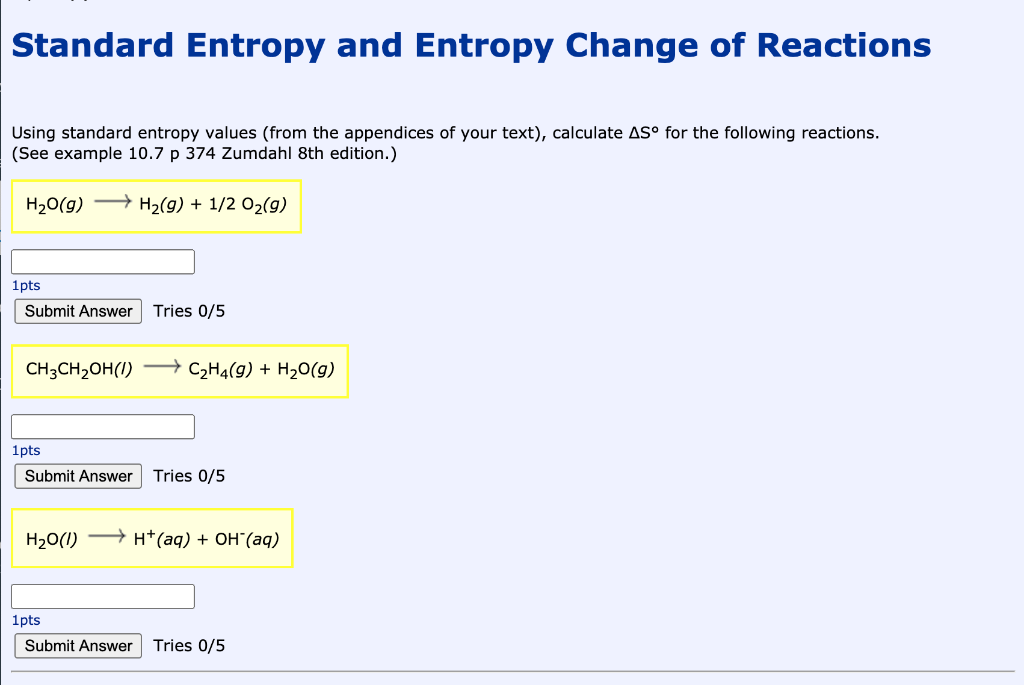 Solved Standard Entropy and Entropy Change of Reactions | Chegg.com