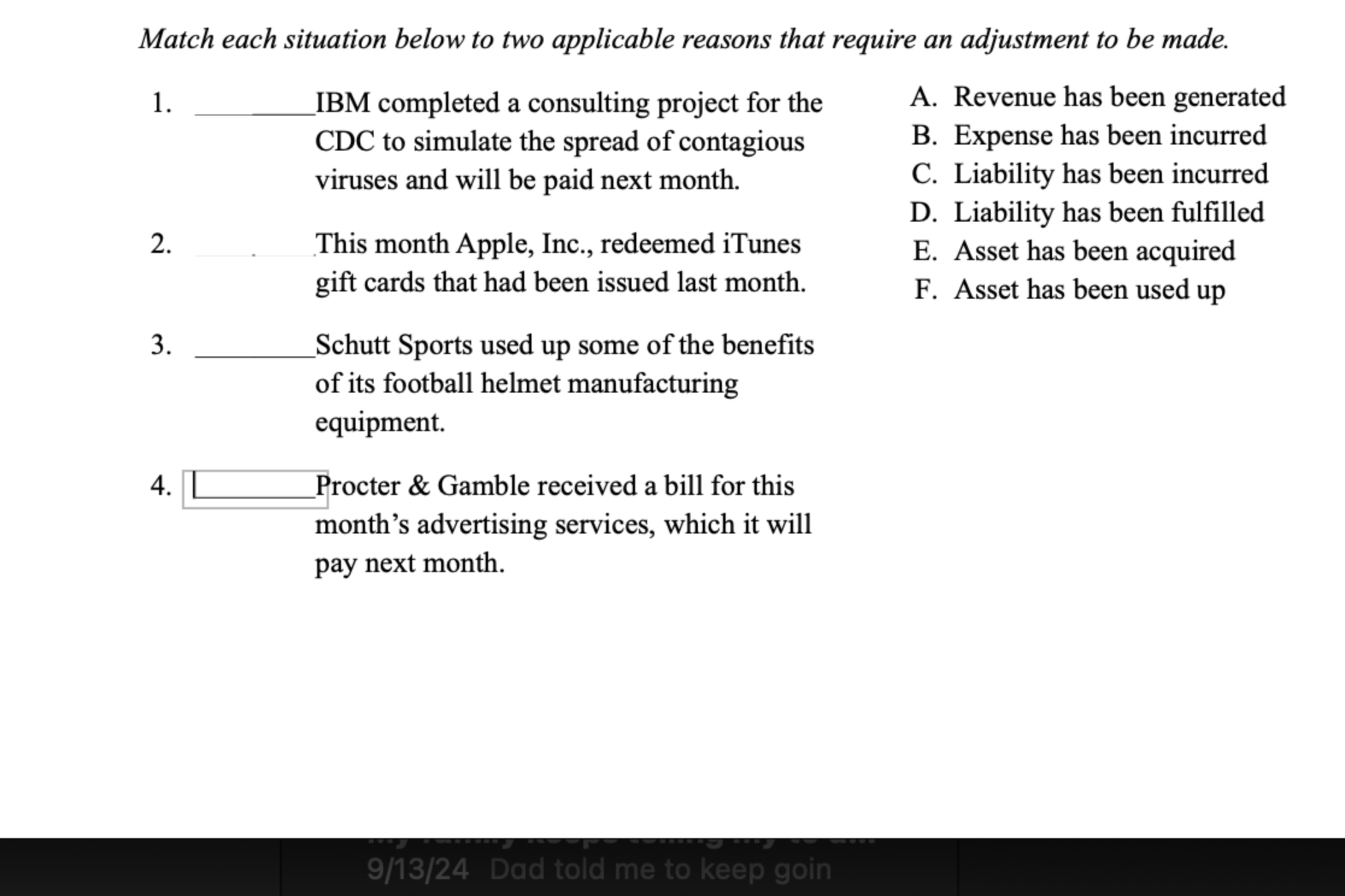 Solved Match each situation below to two applicable reasons | Chegg.com