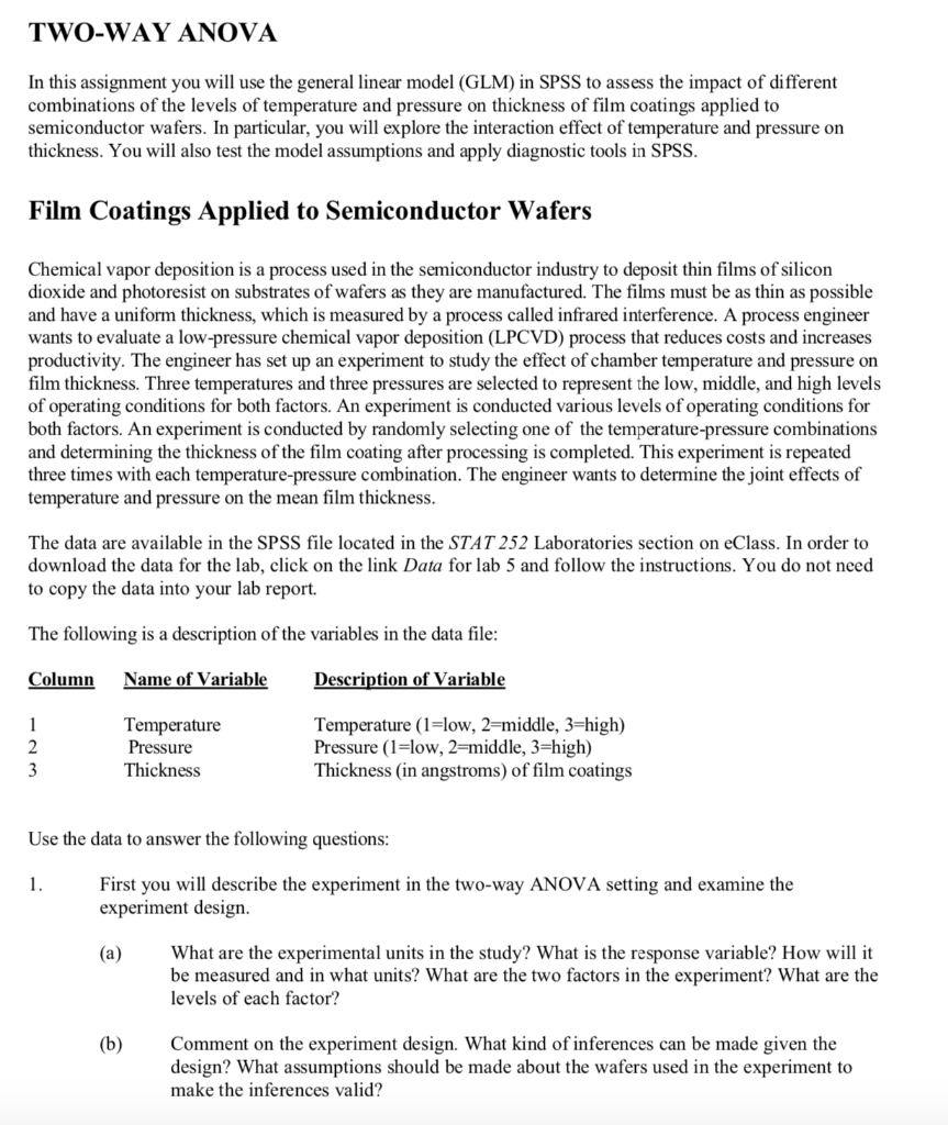 Solved TWO-WAY ANOVA In this assignment you will use the | Chegg.com