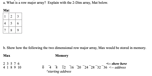 Solved a. What is a row major array? Explain with the 2-Dim | Chegg.com