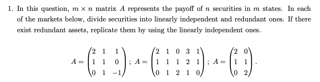 Solved 1. In this question, m×n matrix A represents the | Chegg.com