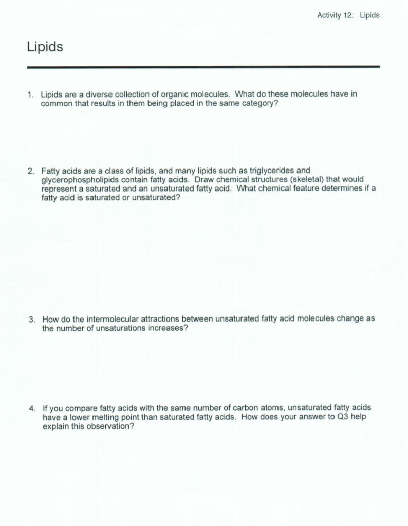 Solved Activity 12: Lipids Lipids 1. Lipids are a diverse | Chegg.com
