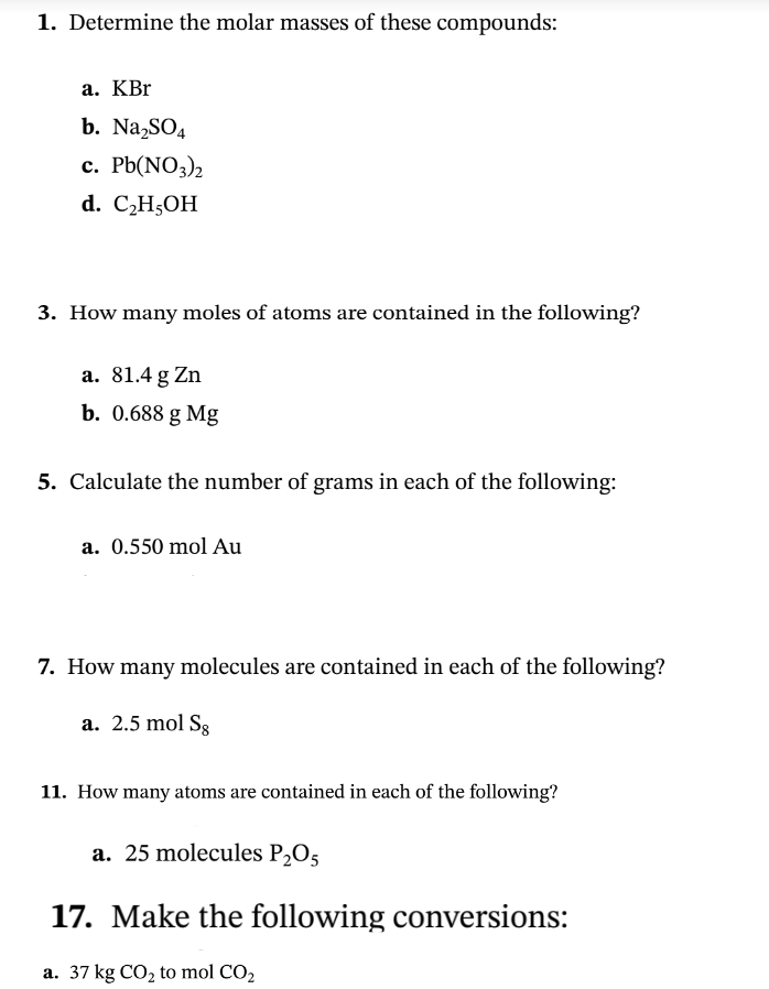 Solved 1. Determine the molar masses of these compounds: a. | Chegg.com