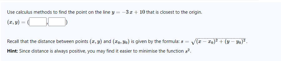 Solved Use calculus methods to find the point on the line y | Chegg.com