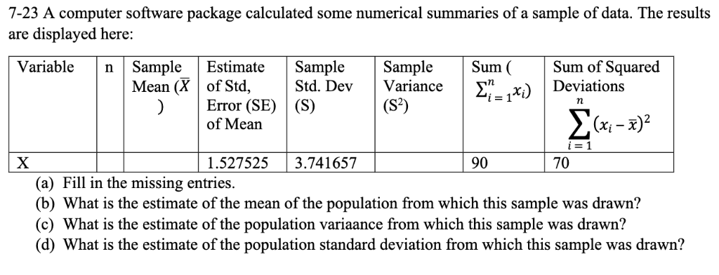 Solved 7-23 A computer software package calculated some | Chegg.com