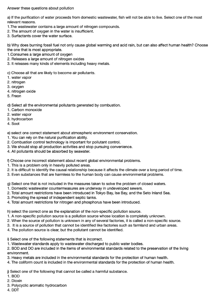 Solved Answer these questions about pollution a) If the | Chegg.com