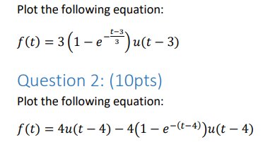 Solved Plot the following equation: f(t)=3(1−e−3t−3)u(t−3) | Chegg.com