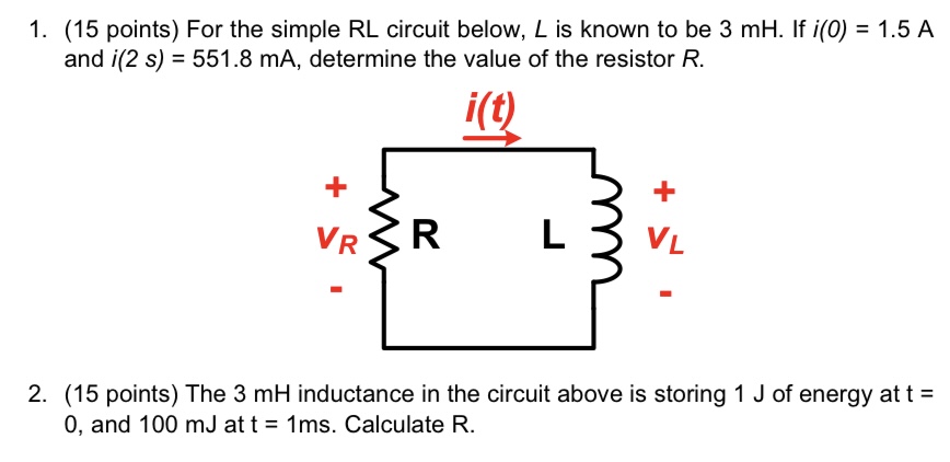 Solved (15 ﻿points) ﻿For the simple RL circuit below, L ﻿is | Chegg.com
