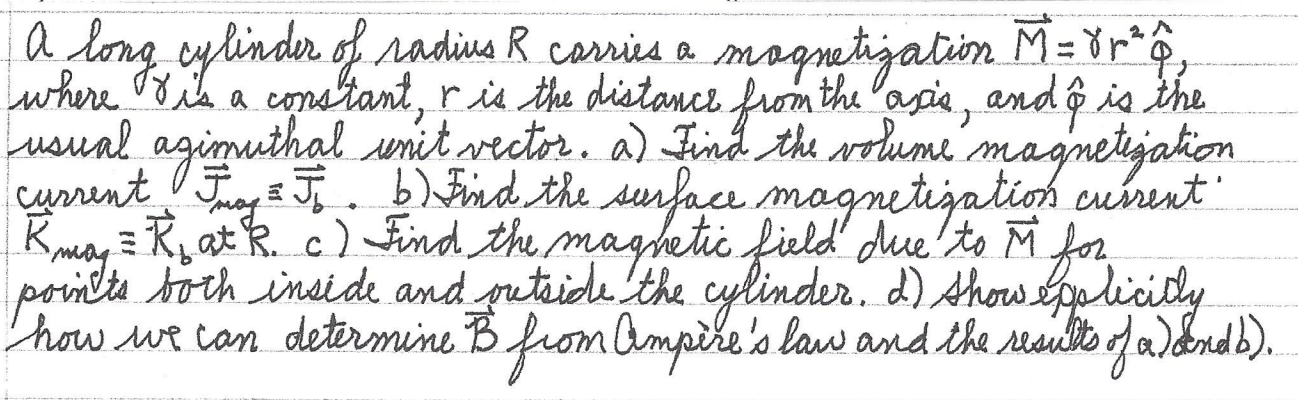 Solved a long cy linder of radius R carries a magnetization | Chegg.com