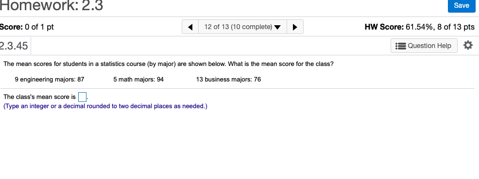 Solved Homework: 2.3 Save Score: 0 of 1 pt 12 of 13 (10 | Chegg.com
