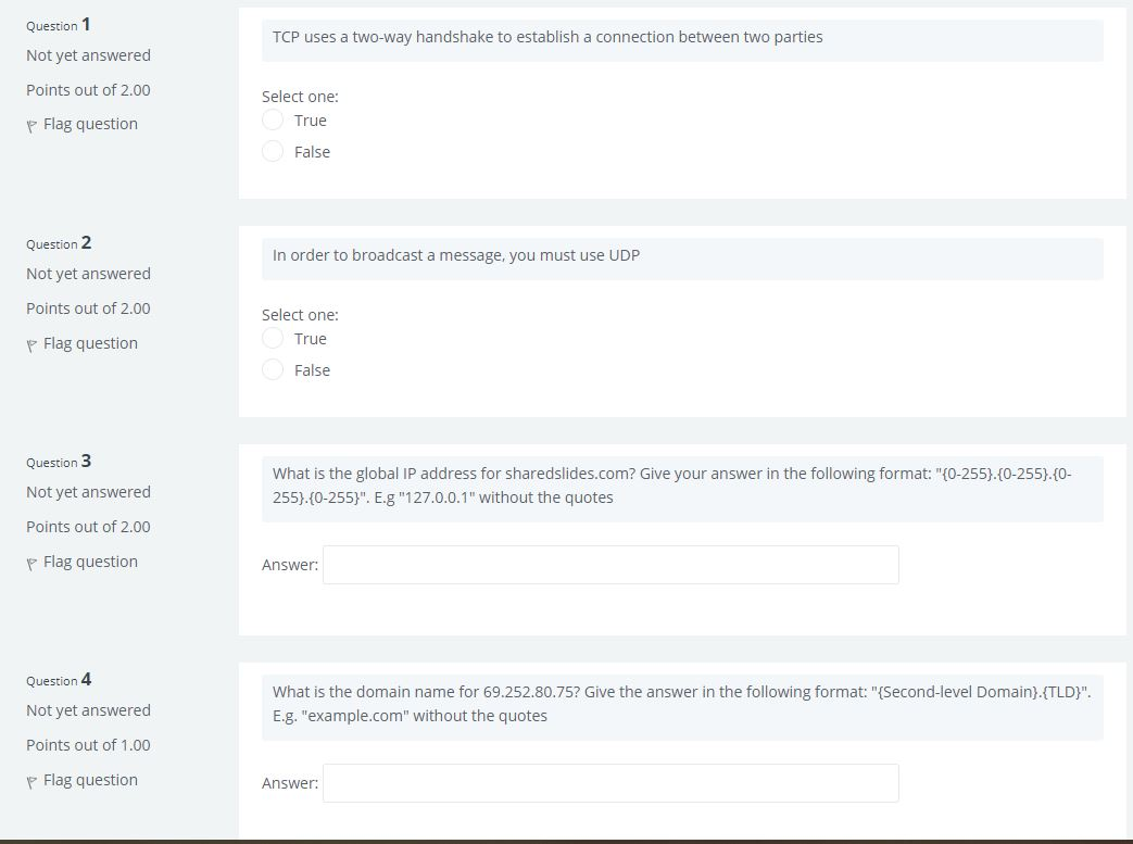 Question 1 TCP uses a two-way handshake to establish | Chegg.com