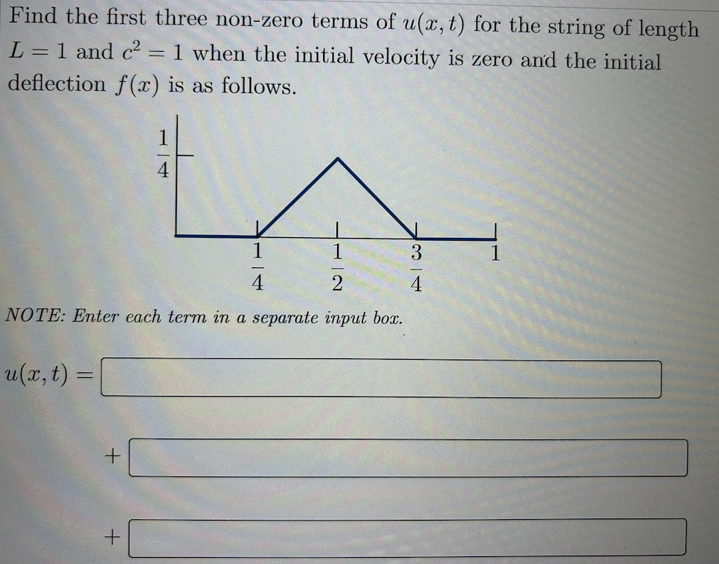Solved Find the first three non-zero terms of u(x,t) for the | Chegg.com