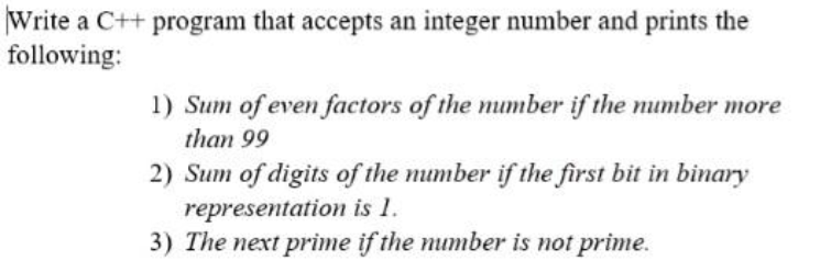 Solved Write a C++ program that accepts an integer number | Chegg.com