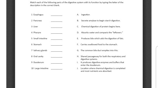 Solved Match each of the following parts of the digestive | Chegg.com