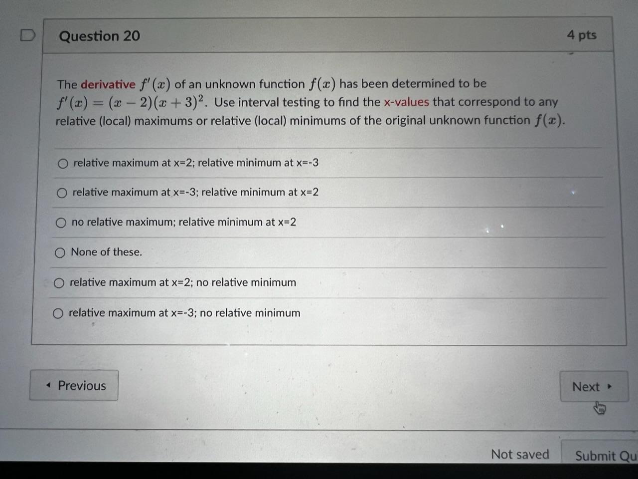Solved The derivative f′(x) of an unknown function f(x) has | Chegg.com