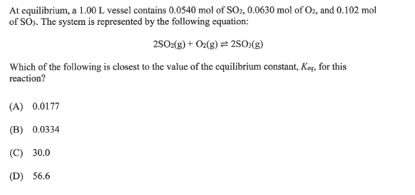 Solved At equilibrium, a 1.00 L vessel contains 0.0540 mol | Chegg.com