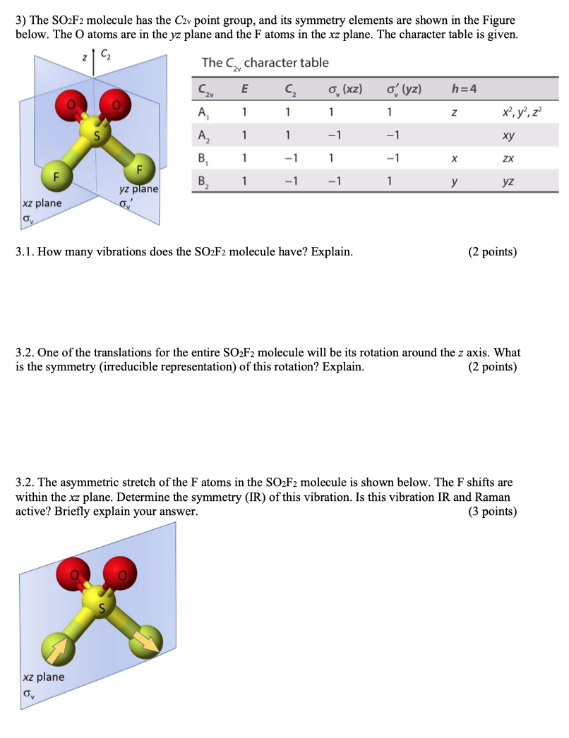Solved q, (xz) 3) The SO2F2 molecule has the C2v point | Chegg.com
