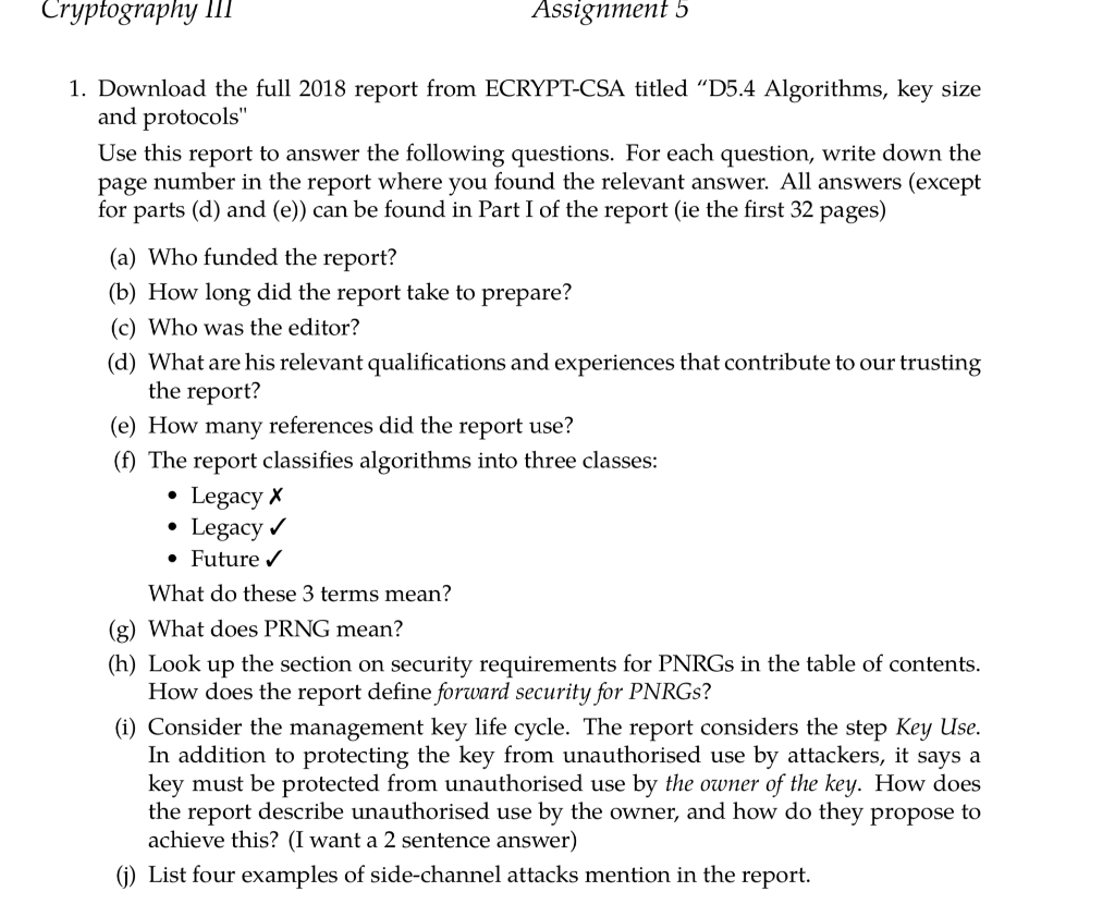 Assignment 5 Cryptography lll 1. Download the full | Chegg.com