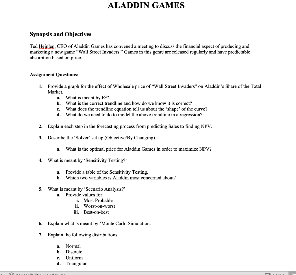 Synopsis and Objectives Ted Heinlen, CEO of Aladdin | Chegg.com
