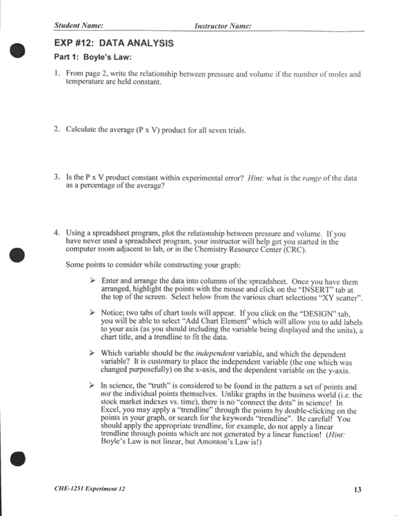 Solved Student Name: Instructor Name: DATA (EXP #12): | Chegg.com