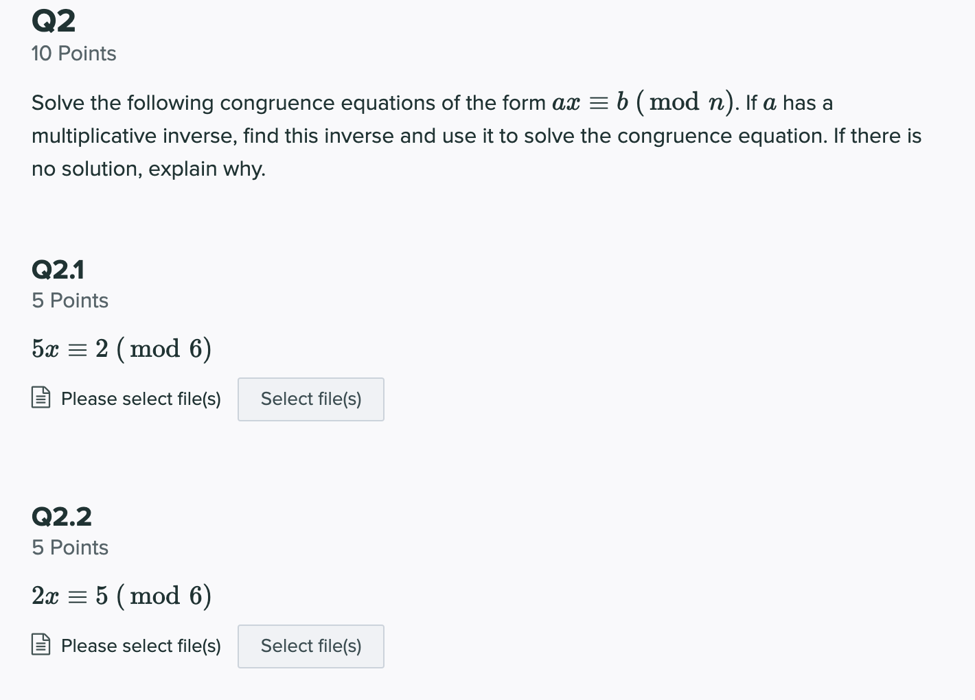 Solved Q2 10 Points Solve the following congruence equations | Chegg.com