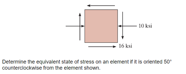 Solved 10 ksi 16 ksi Determine the equivalent state of | Chegg.com