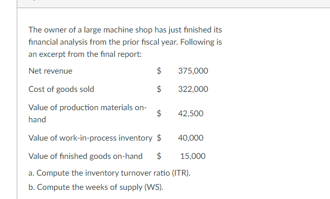 Solved The owner of a large machine shop has just finished | Chegg.com
