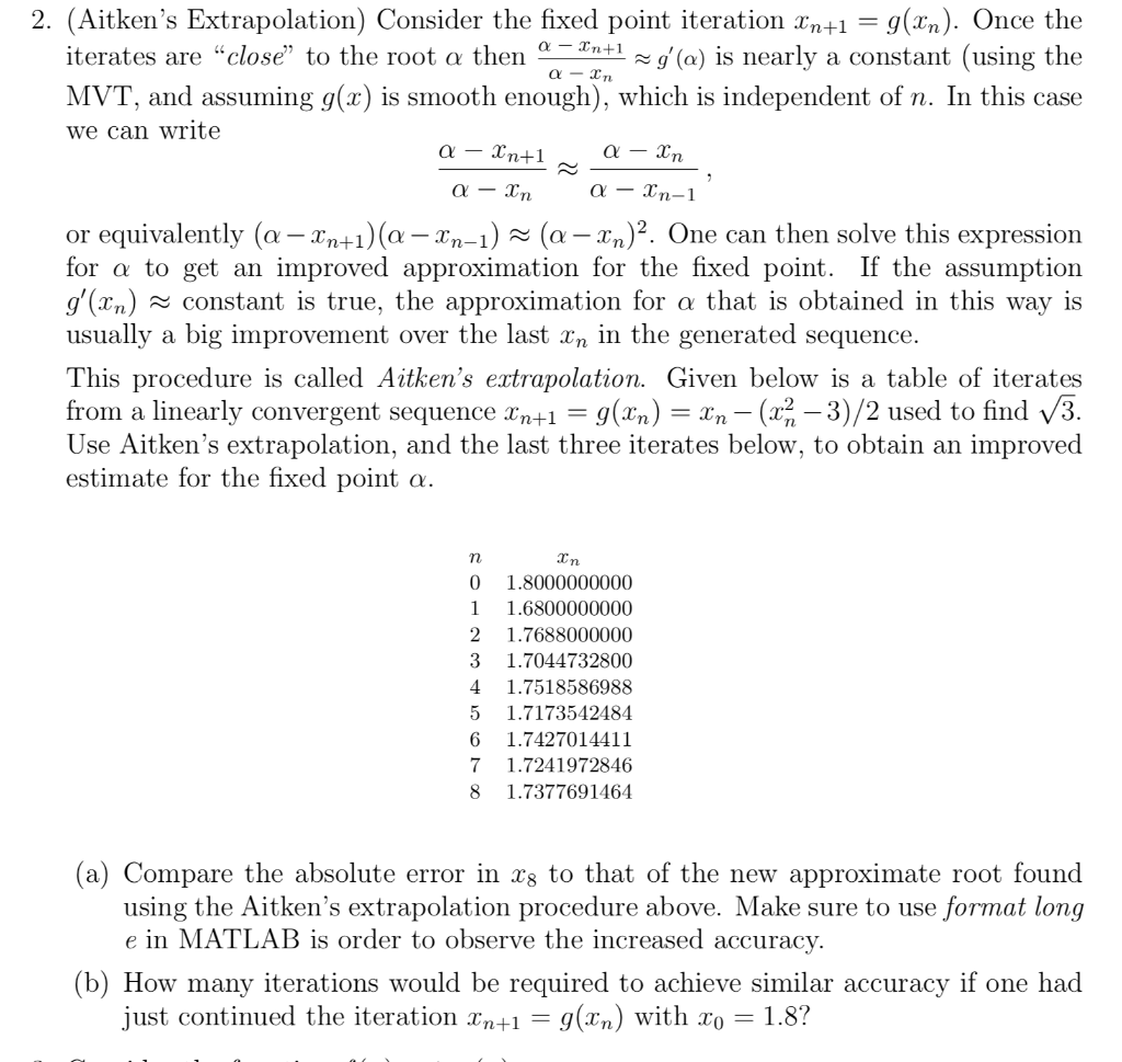 Solved Q - 2 2. (Aitken's Extrapolation) Consider the fixed | Chegg.com