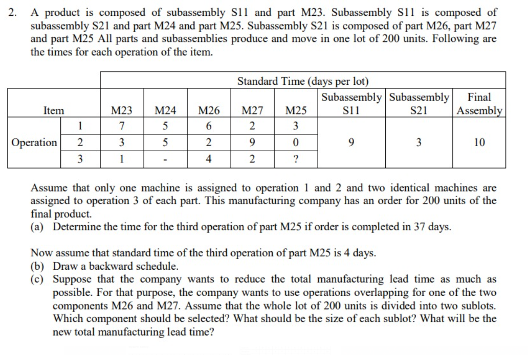 Solved 2. A product is composed of subassembly Sll and part | Chegg.com